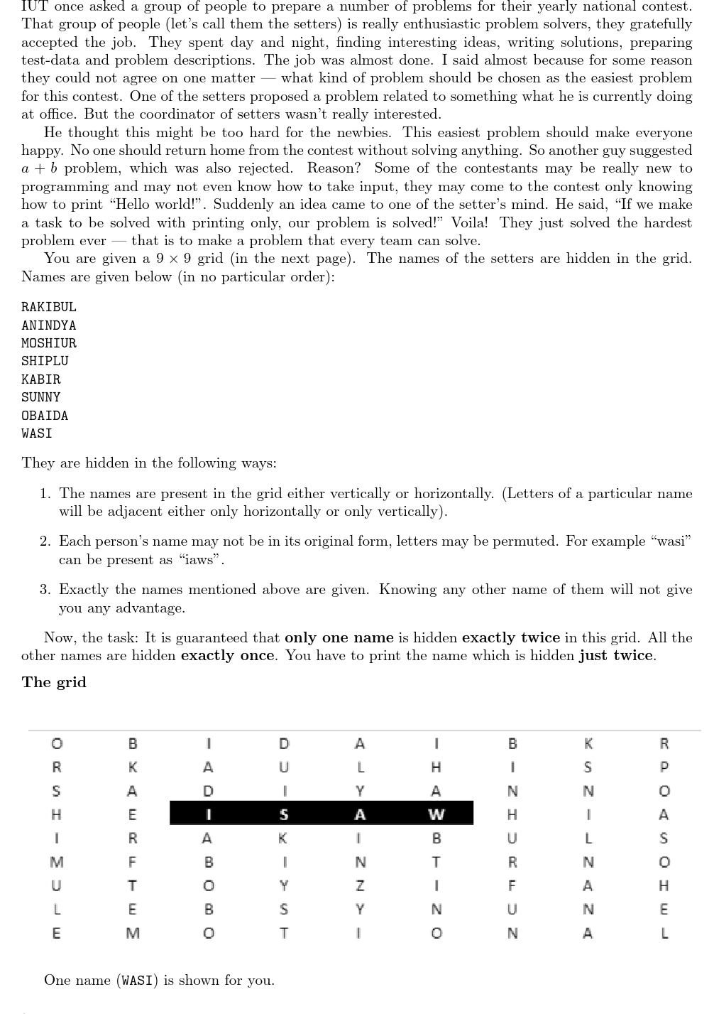 UVA12478 Hardest Problem Ever (Easy) - 洛谷